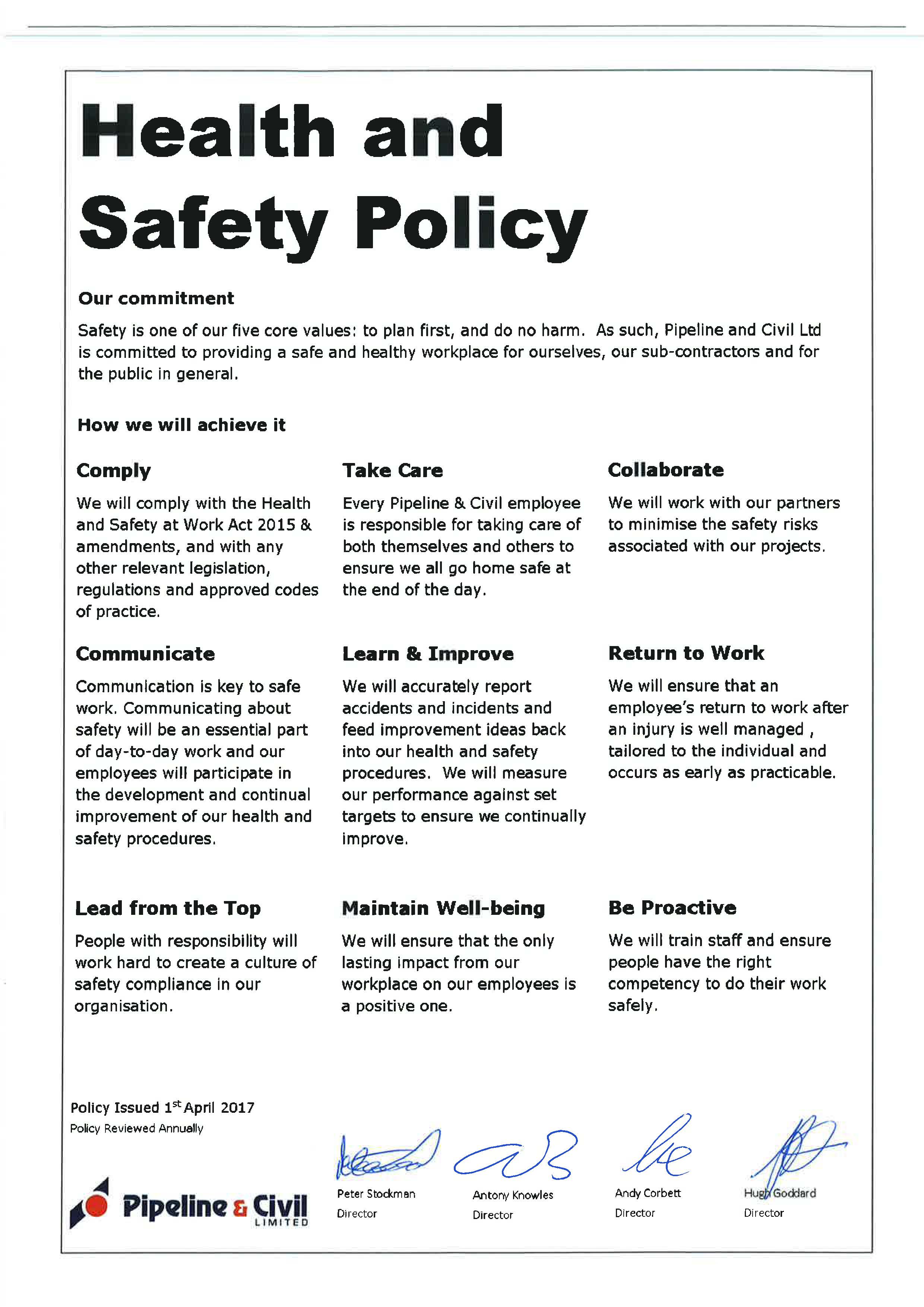 H S Policy 2017 Pipeline Civil